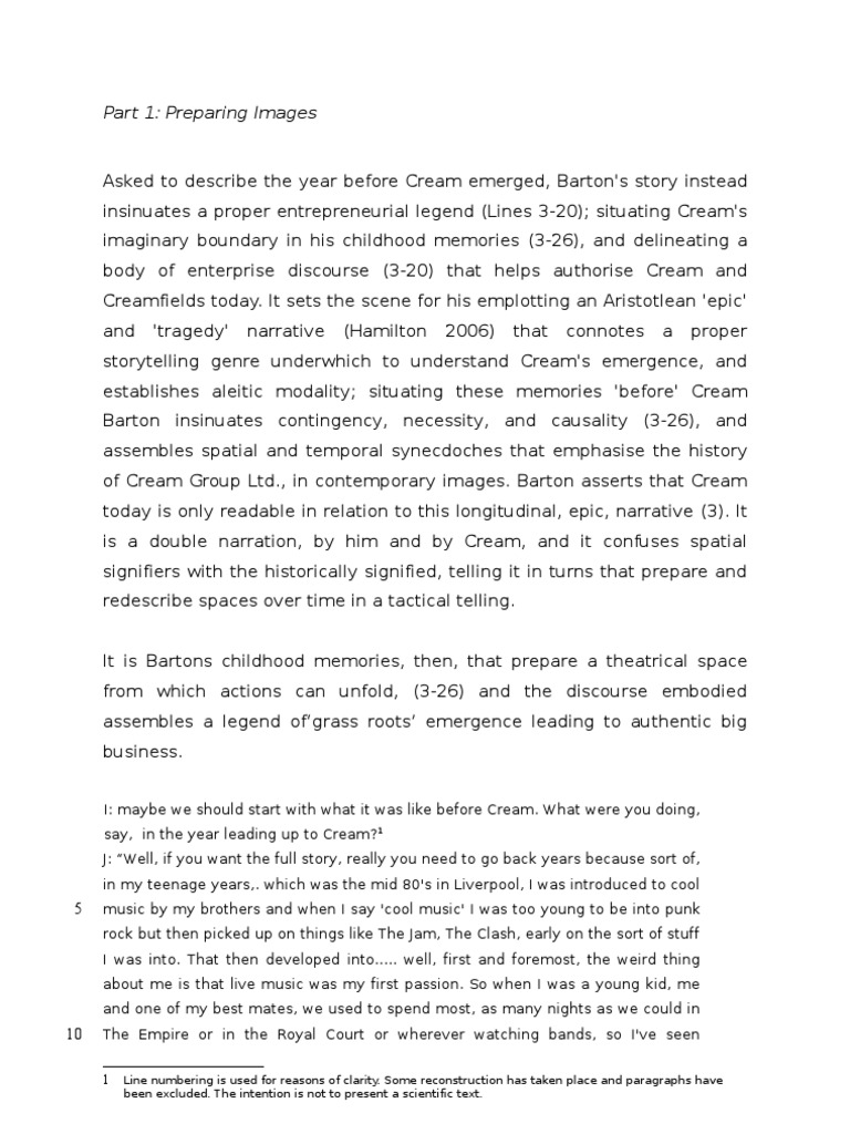 James Barton, Cream, and Creamfields: A Draft Narrative | PDF ...