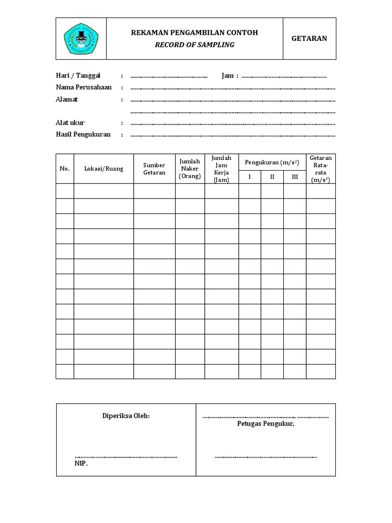 04 Form Pengukuran Getaran Tempat Kerja | PDF | Teknologi & Rekayasa