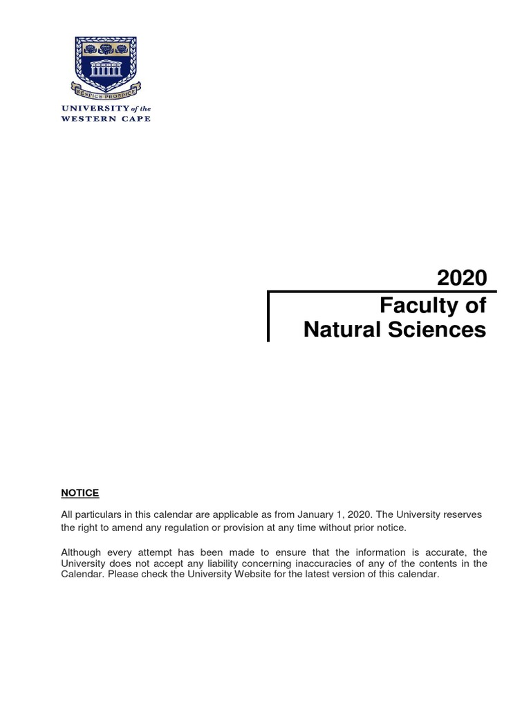 Natural Science Uwc | PDF | Master's Degree | Bachelor's Degree
