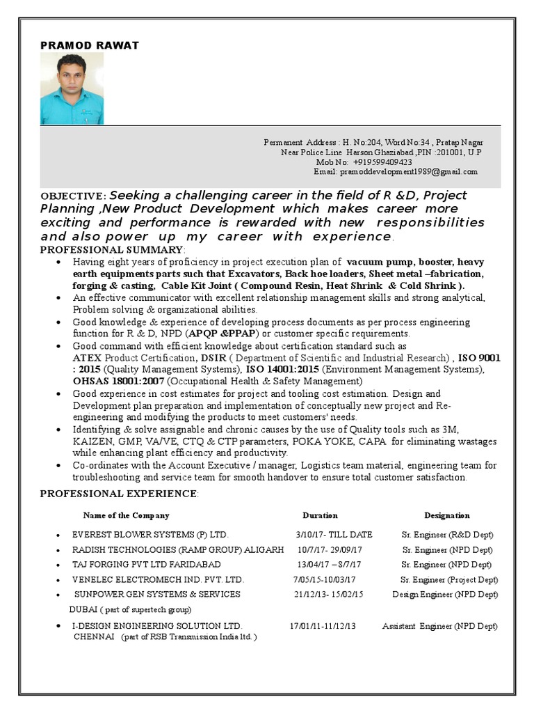Resume For R & D - Npd-Process Engineer | Download Free PDF | Numerical ...