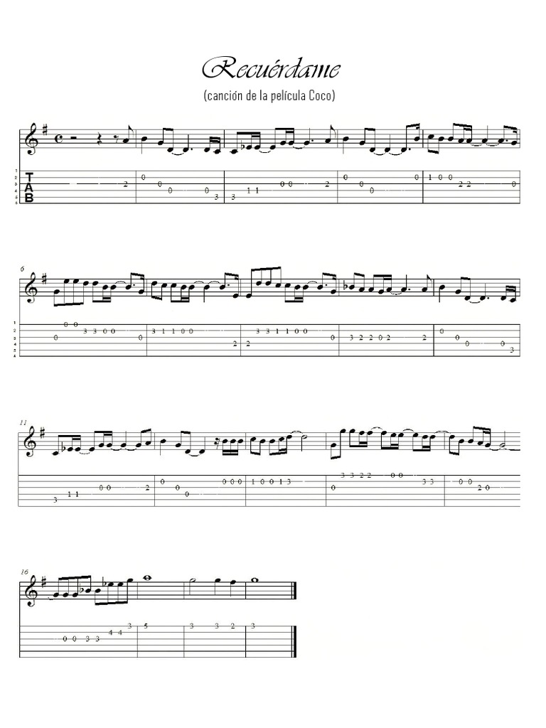 Recuérdame - Tabs Guitarra | PDF