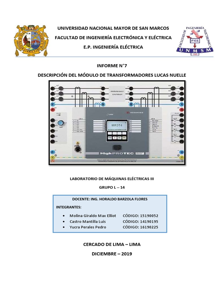 Informe de Laboratorio N°7 - Maquinas Electricas 3 P2 | PDF | Transformador | Inductor
