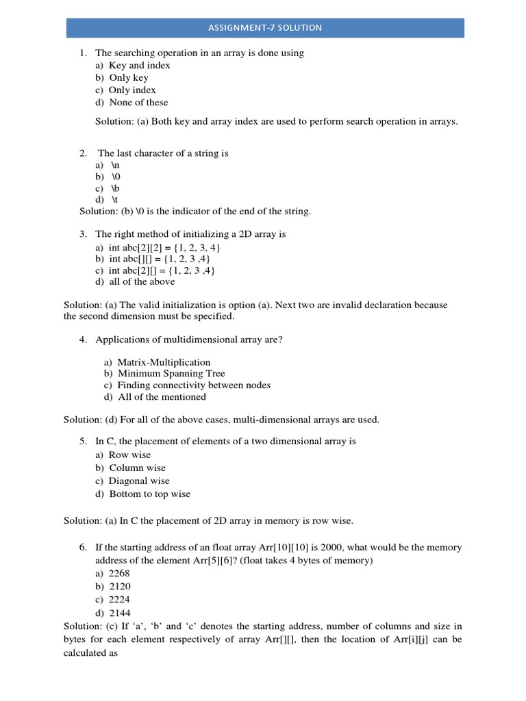 Assignment-7 Solution July 2019 | PDF | Array Data Structure | Areas Of ...