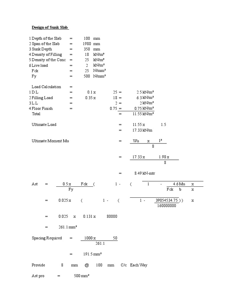 Slab Design - Sunk Slab | PDF | Truss | Structural Engineering