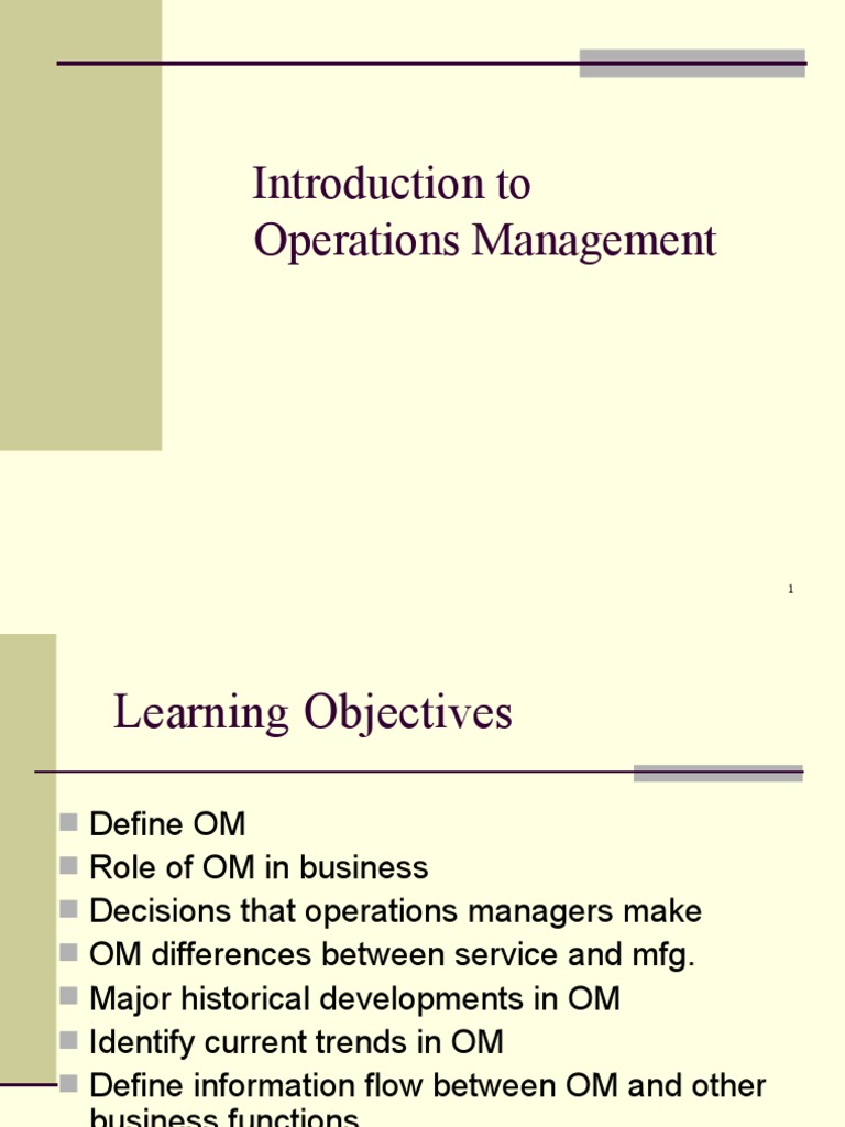 Introduction To OM | PDF | Operations Management | Supply Chain