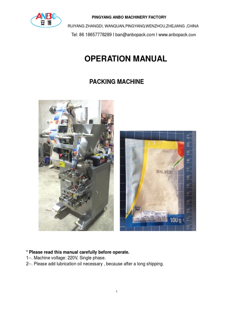 Operation Manual of Powder Packing Machine | PDF | Machines ...