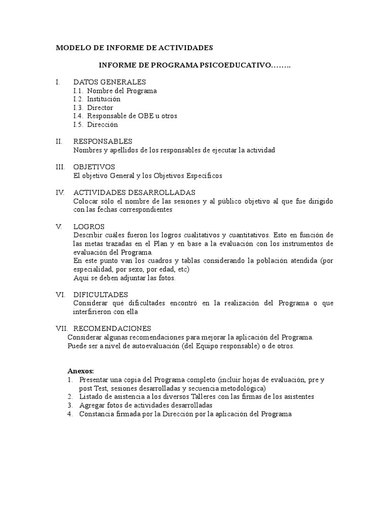 Modelo de Informe de Programa 14 | PDF