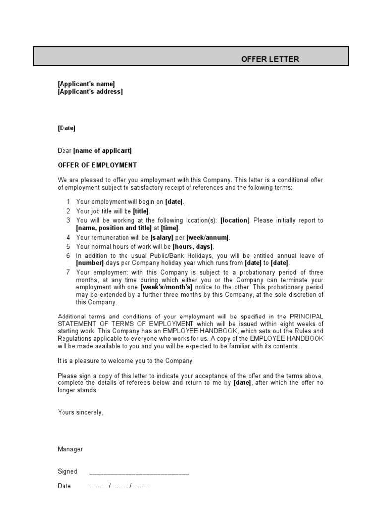 Employment Offer Letter Template | PDF | Business