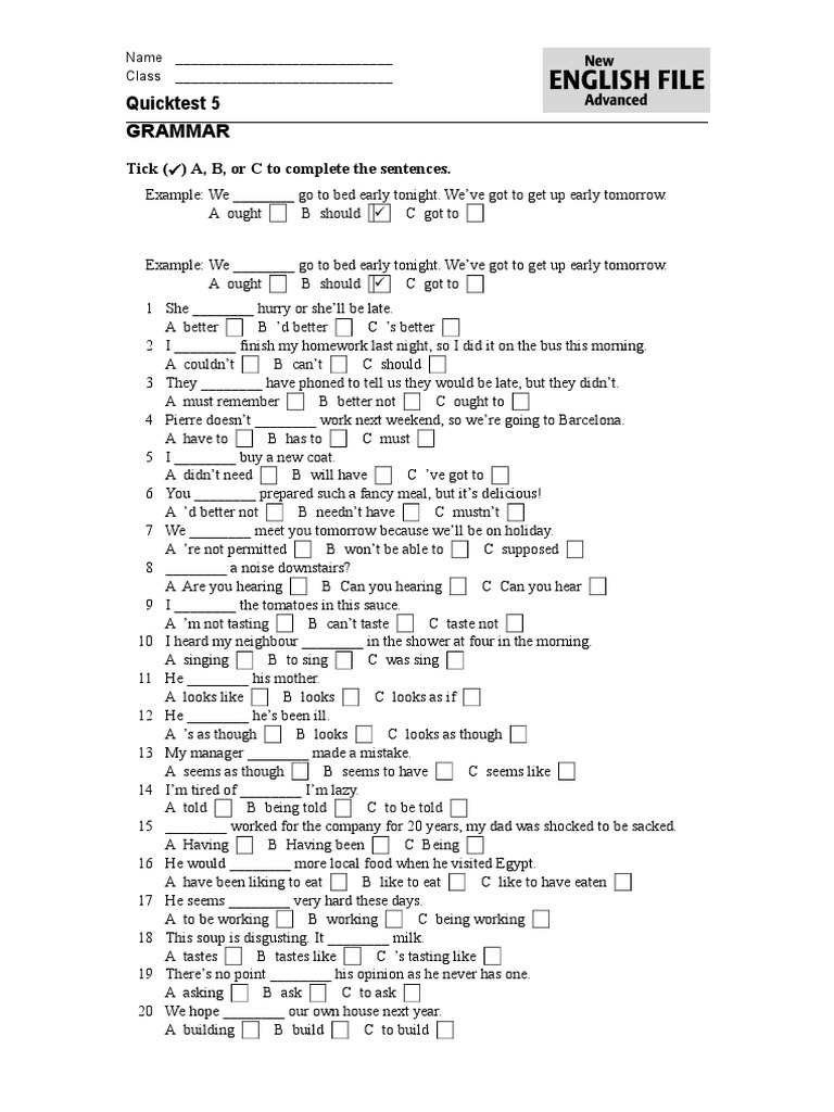 Quick grammar, vocabulary and pronunciation test | PDF