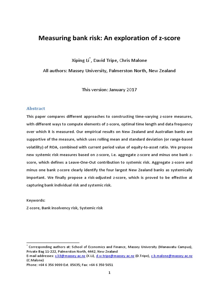 Measuring Bank Risk - An Exploration of Z-Score PDF | PDF | Standard ...