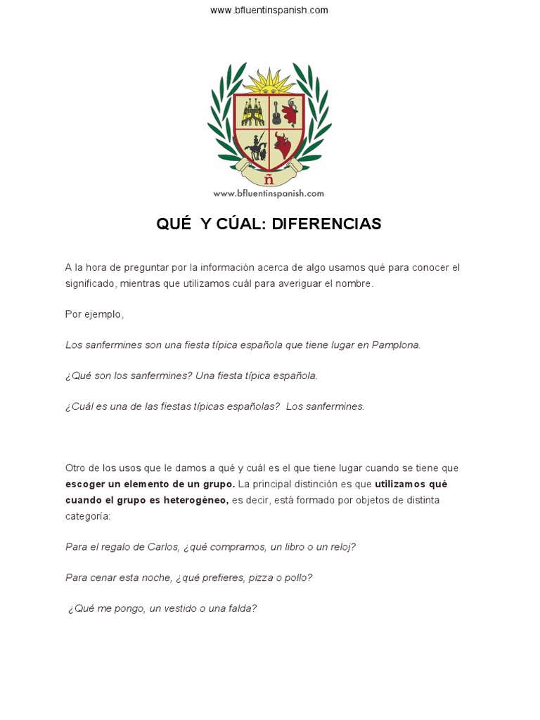 Qué y Cúal - Diferencias | PDF