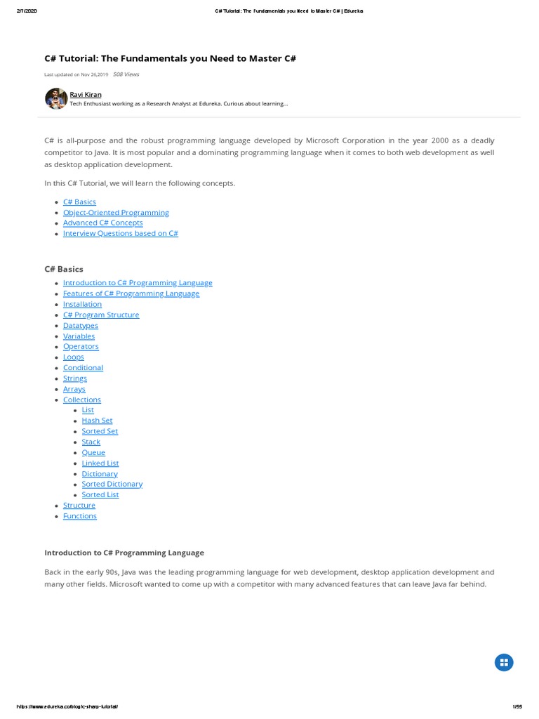 C# Tutorial - The Fundamentals You Need To Master C# - Edureka | PDF | C Sharp (Programming ...