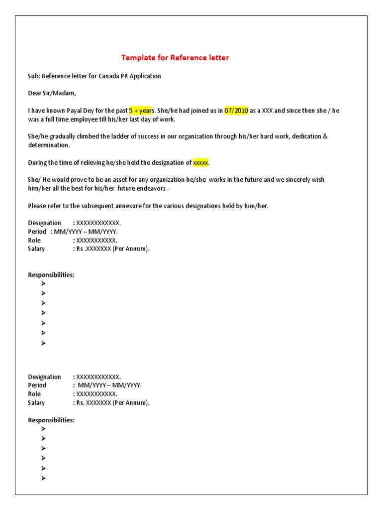 Canada PR Reference Letter Template | PDF | Business | Law