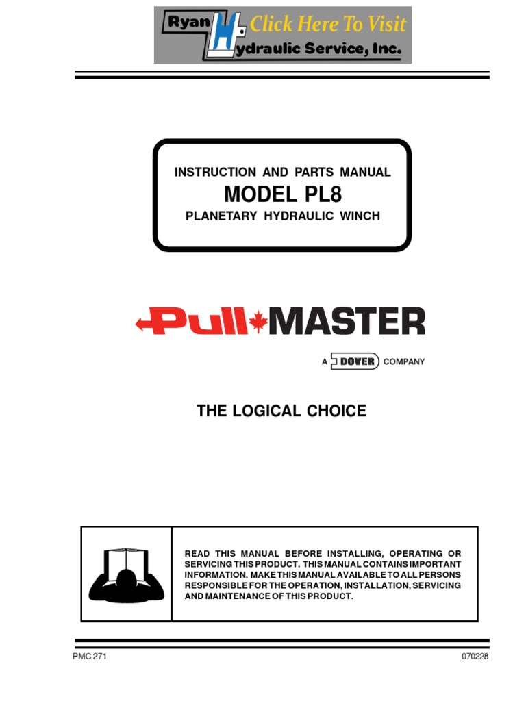Pullmaster PL8 Hydraulic Winch Manual | PDF | Brake | Valve