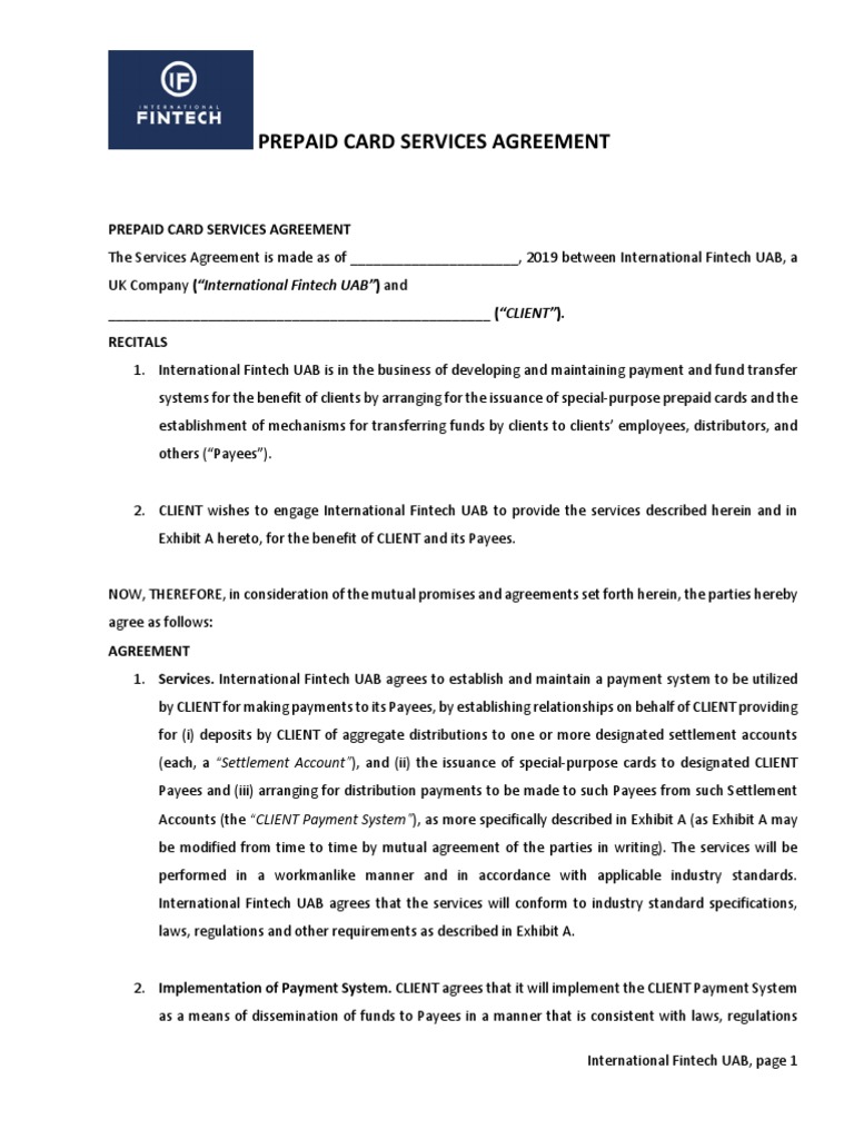 Prepaid Card Services Agreement PDF | PDF | Payments | Indemnity