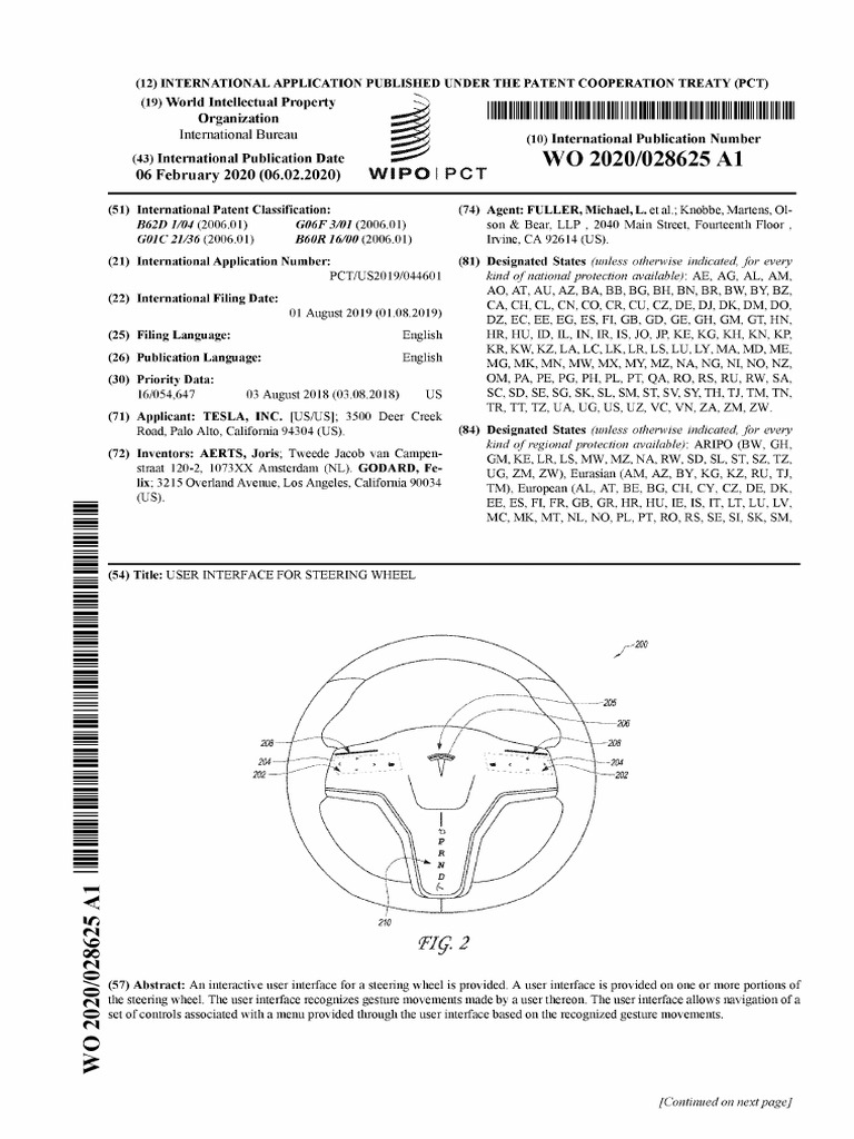 Tesla Steering Wheel Patent | PDF