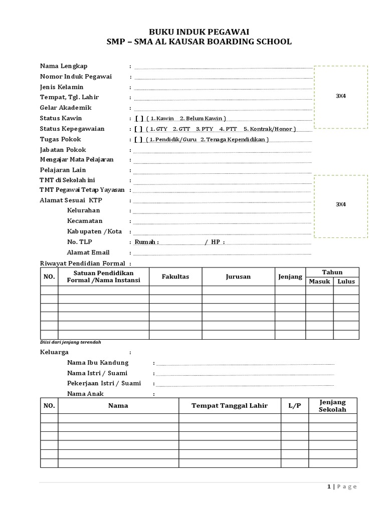 Form LEMBAR BUKU INDUK PEGAWAI | PDF