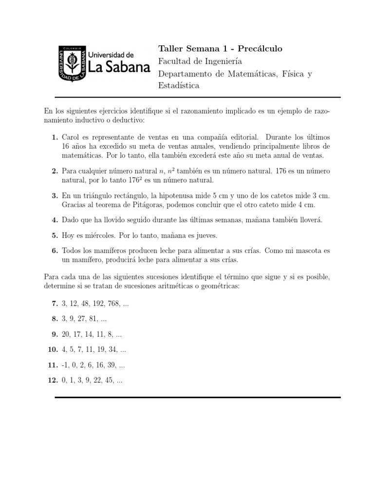 Taller Semana 1 Precálculo | PDF