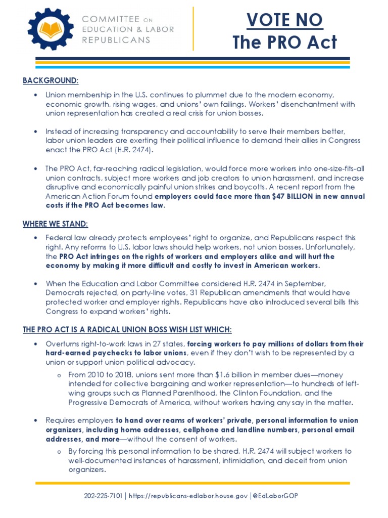 A Summary of The PRO Act | PDF | Trade Union | Republican Party (United ...