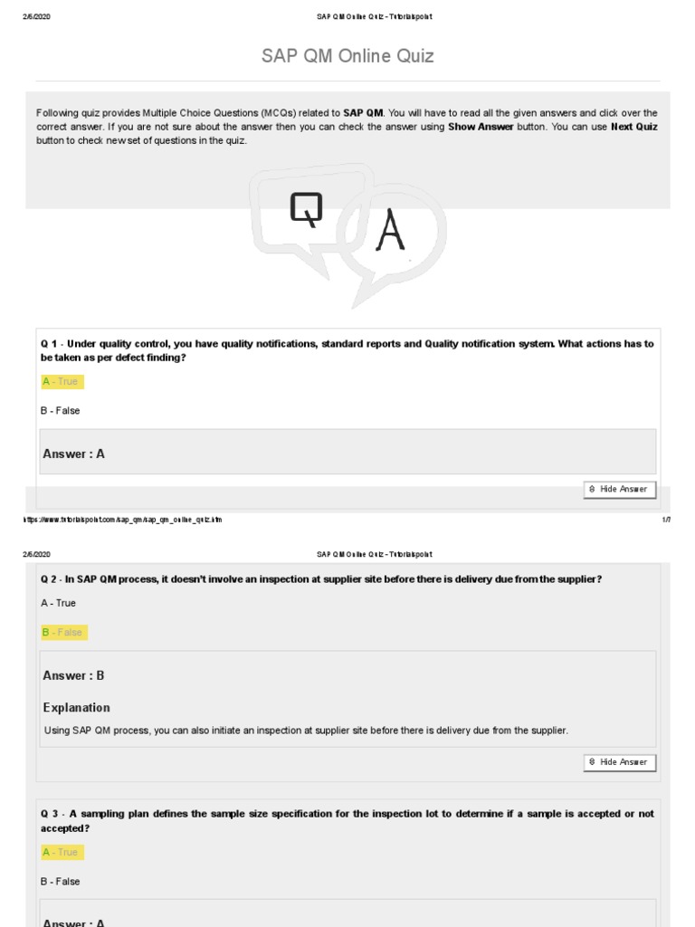 3 - 3 SAP QM Quiz 1 | PDF | Multiple Choice | Business