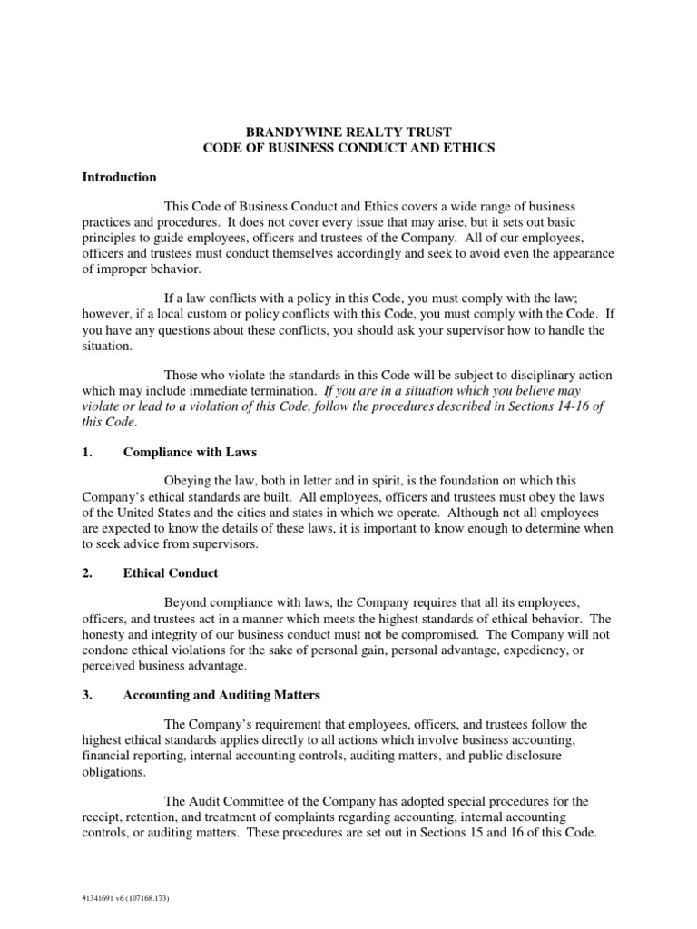 Code of Business Conduct Ethics | PDF | Conflict Of Interest | Insider ...
