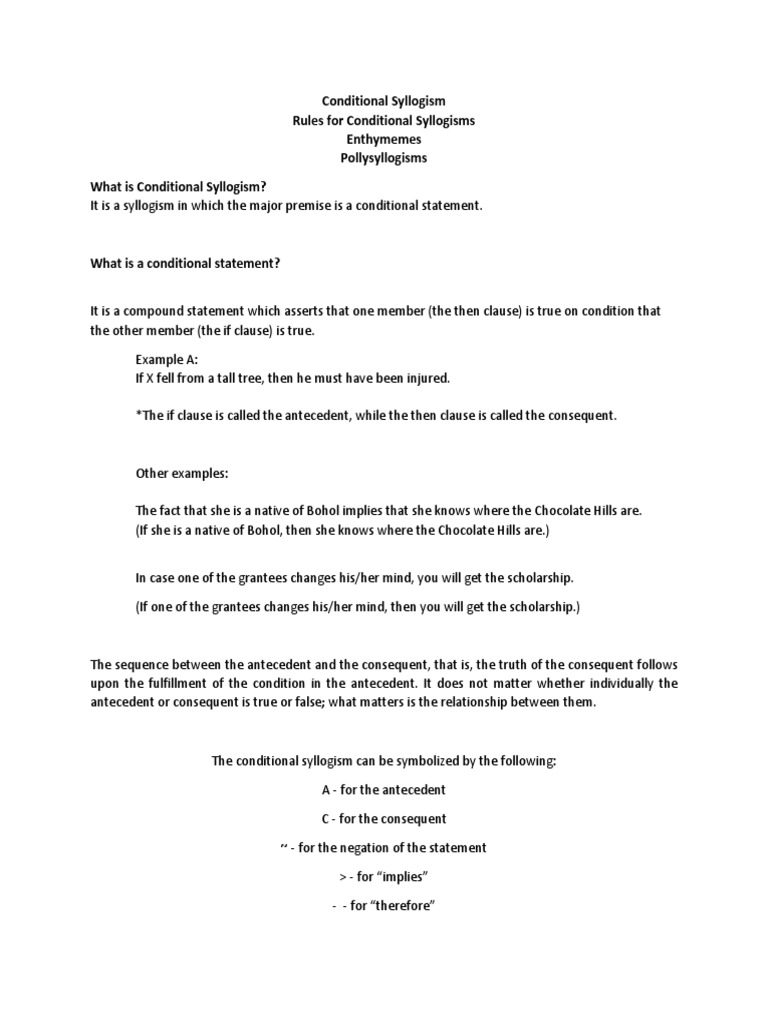 Conditional Syllogism | PDF | Syntax (Logic) | Logic