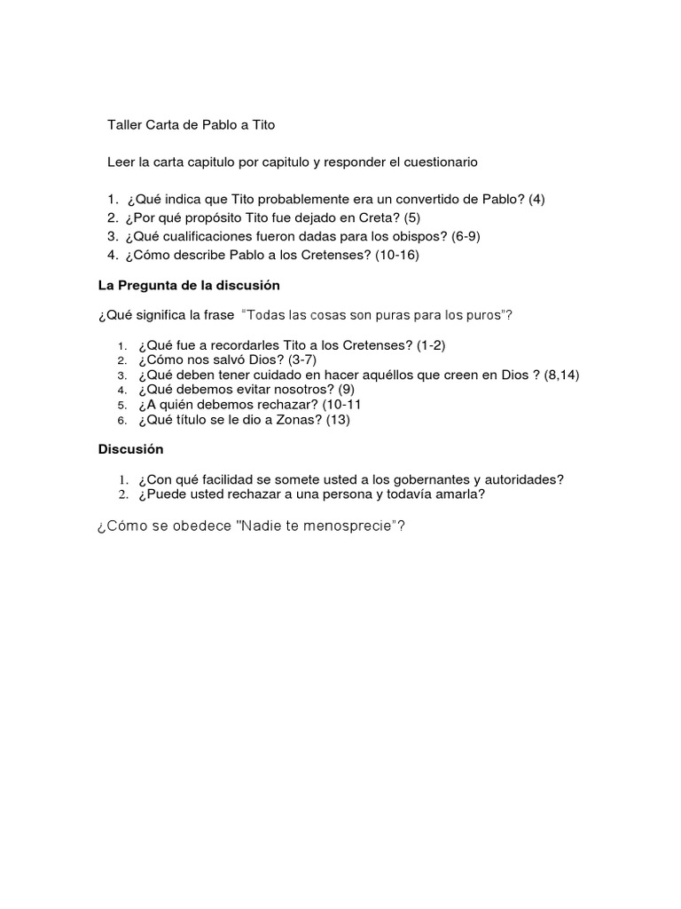 Taller Carta de Pablo A Tito | PDF