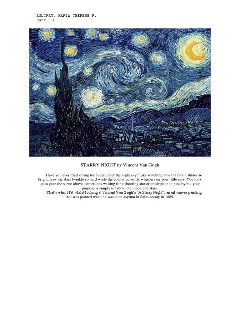 STARRY NIGHT by Vincent Van Gogh | PDF | Poetry