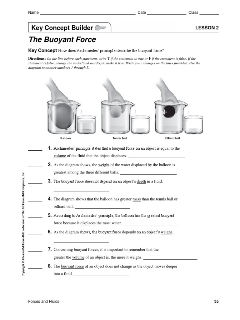 Ch-4 Lesson 2 Key Concept Builder #35 and 37 Ws 2 | PDF | Buoyancy | Weight