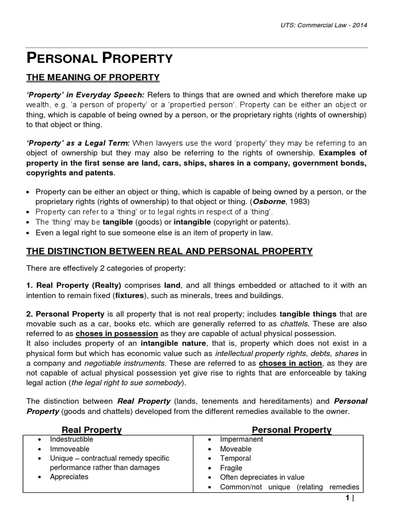 Personal Property Law | PDF | Possession (Law) | Ownership