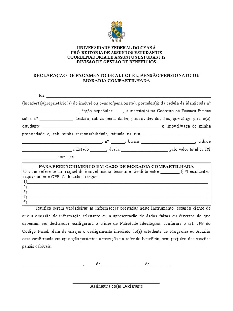Declaracao de Moradia Compartilhada | PDF
