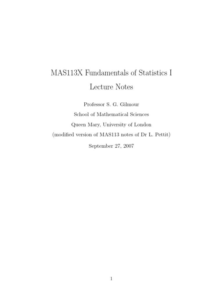 MAS113X Fundamentals of Statistics I Lecture Notes | PDF | Statistics ...
