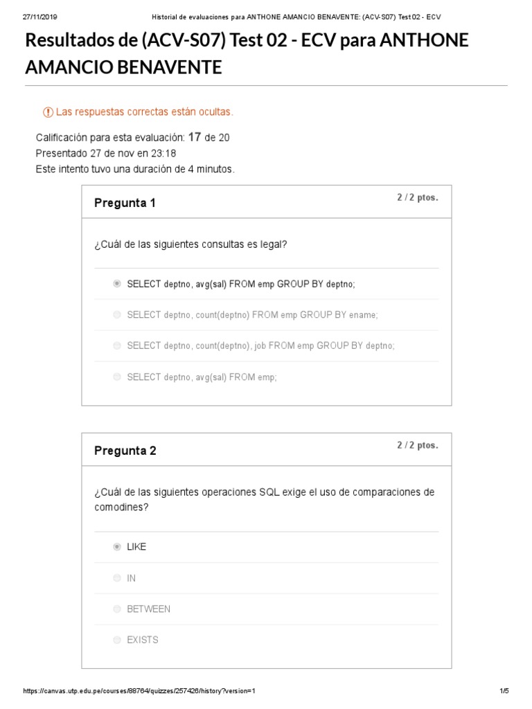 (ACV-S07) Test 02 - ECV | PDF | SQL | Modelo de datos