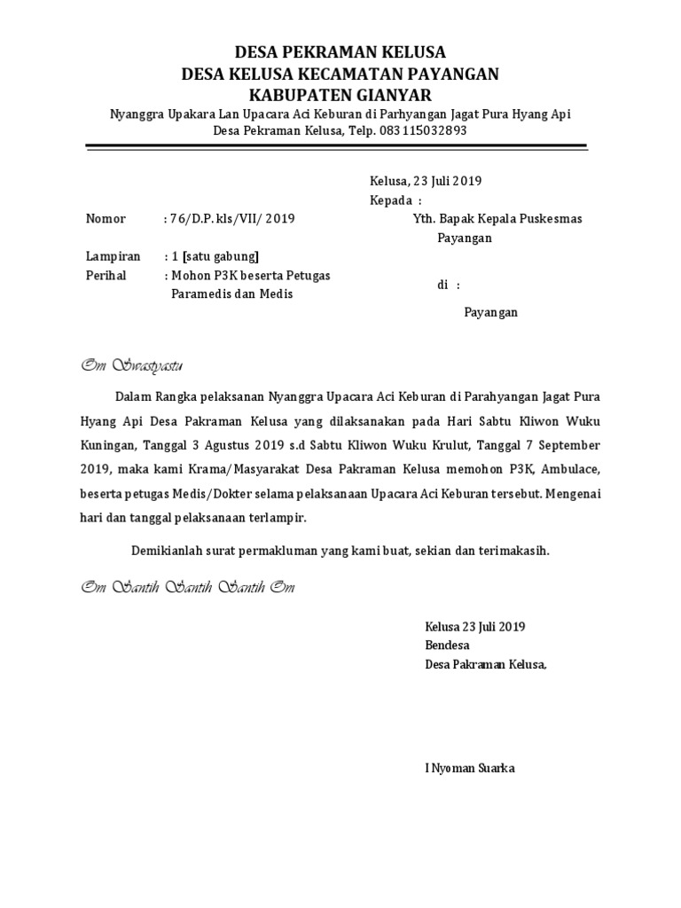 Surat Permohonan Ke Puskesmas | PDF
