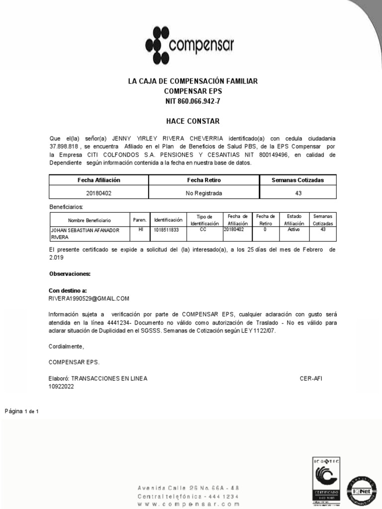 Certificado Compensar PDF | PDF | Business | Informática y tecnología de la información