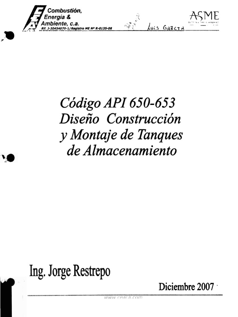 Codigo API 650-653 Diseño Construccion y Montaje de Tanques de Almacenamiento PDF | PDF ...