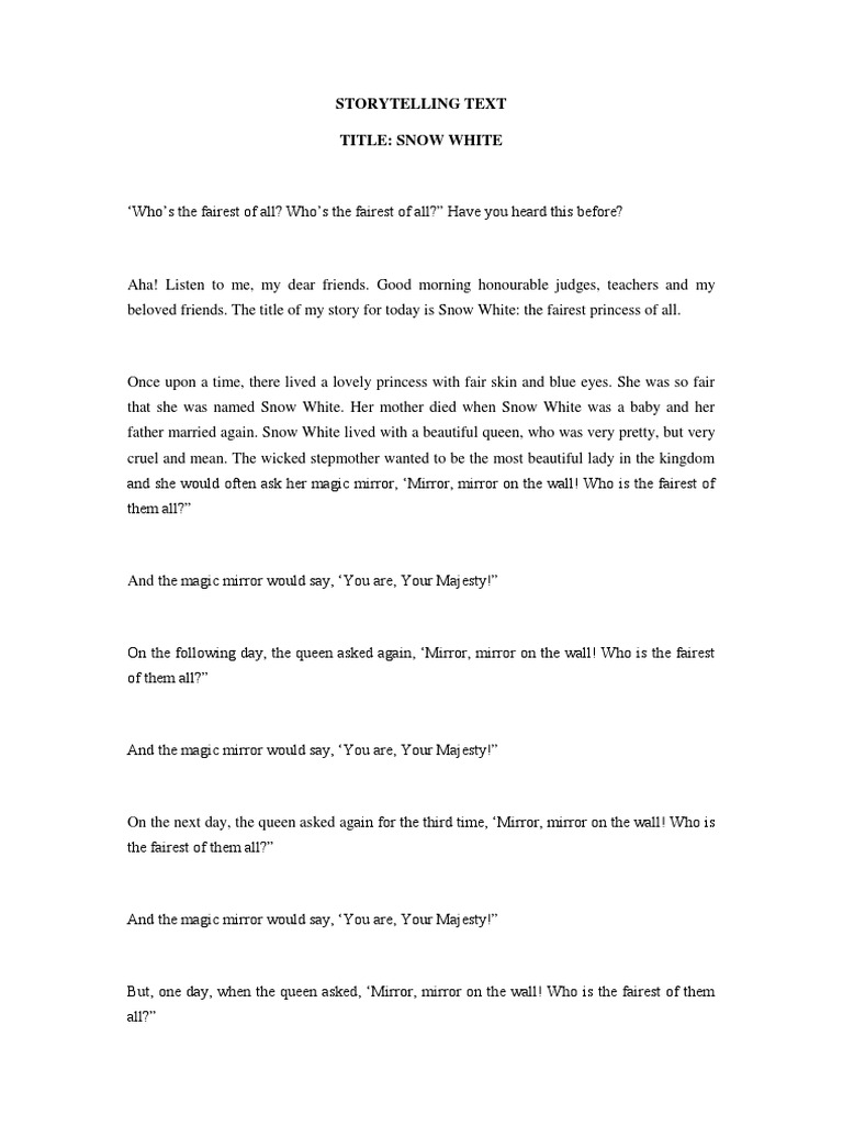 Storytelling Text Snow White Pdf Snow White