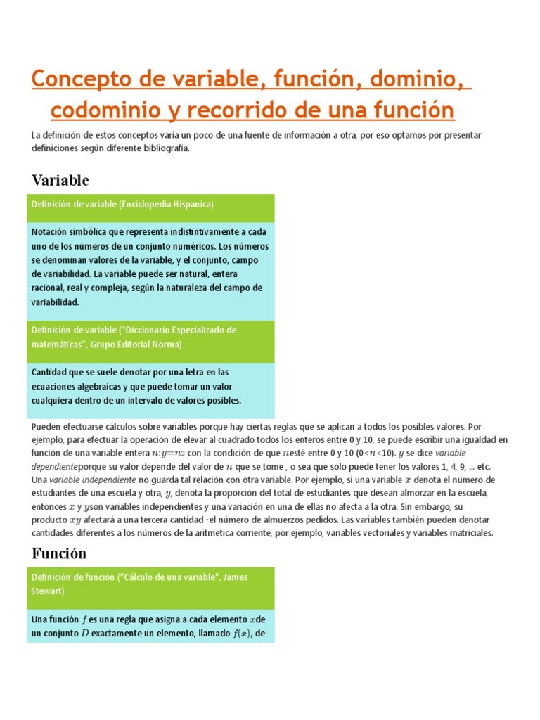 Concepto de Variable | PDF | Variable (Matemáticas) | Dominio de una ...