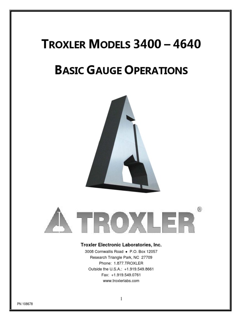 Troxler Gauge Operation Manual | PDF | Density | Soil