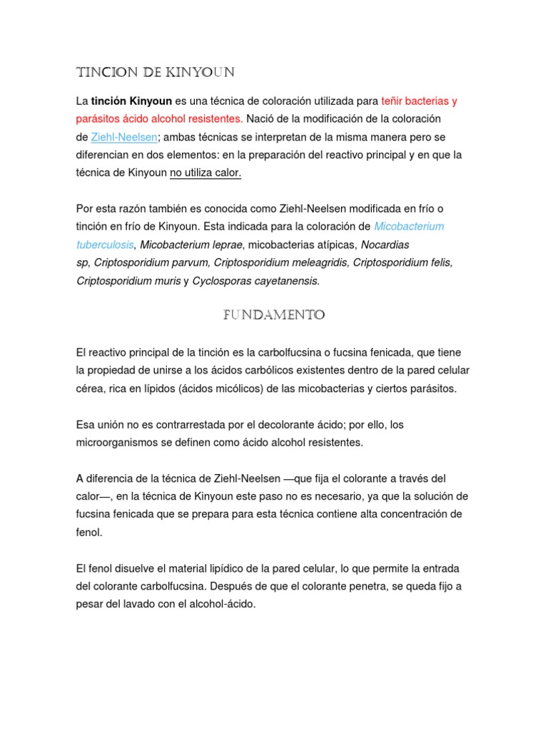 Tincion de Kinyoun | Descargar gratis PDF | Tinción | Microscopía