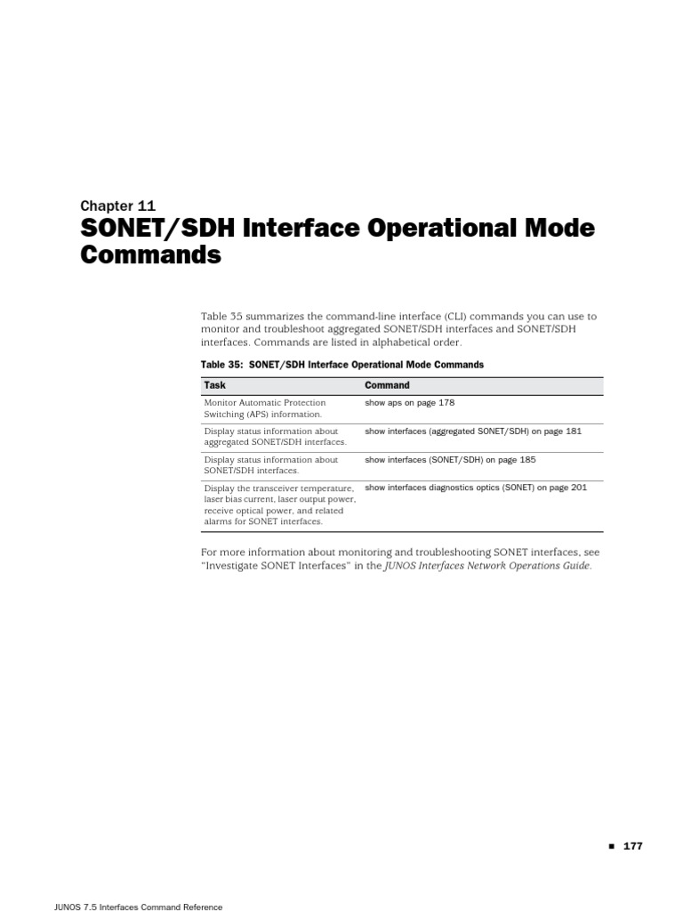 Table 35: SONET/SDH Interface Operational Mode Commands Task Command | PDF | Internet Protocols ...