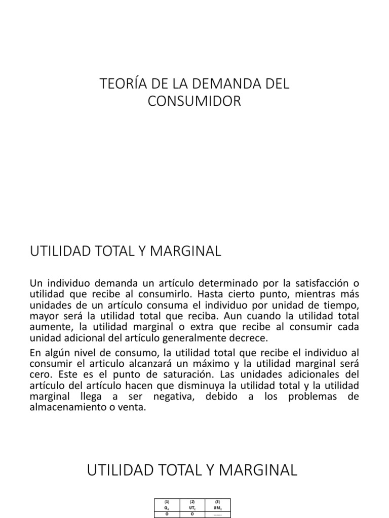Teoría de La Demanda Del Consumidor | PDF | Utilidad | Utilidad marginal