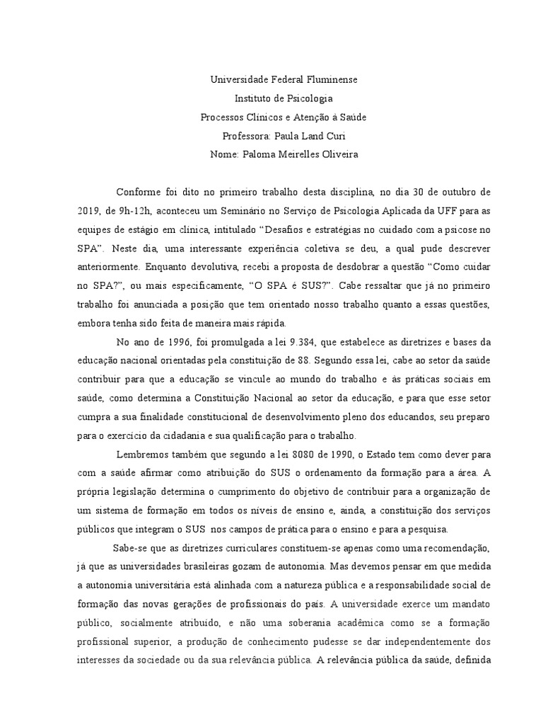 Processos Clínicos e Atenção À Saúde | PDF | Constituição | Universidade