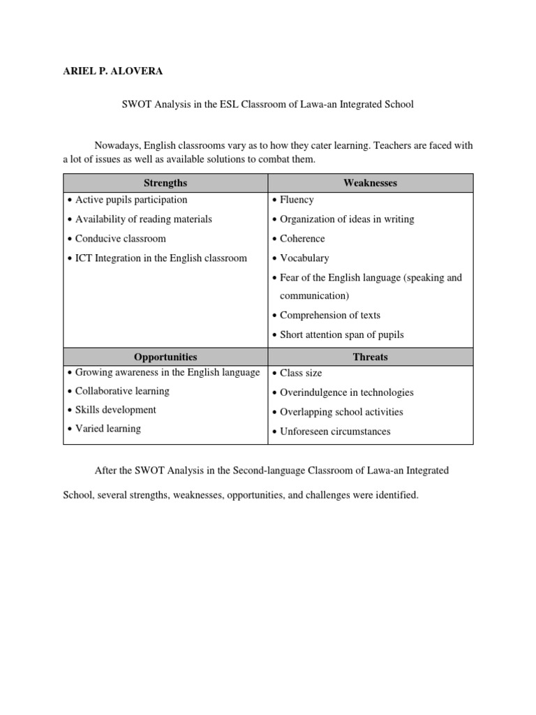 SWOT Analysis | PDF | Educational Technology | Reading Comprehension
