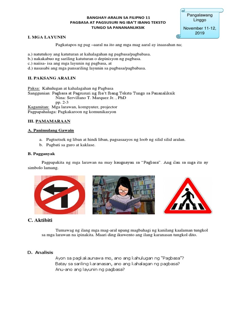 Lesson Plan in Filipino | PDF