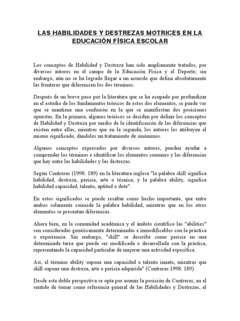 Habilidades y destrezas motrices en educación | PDF | Coordinación ...