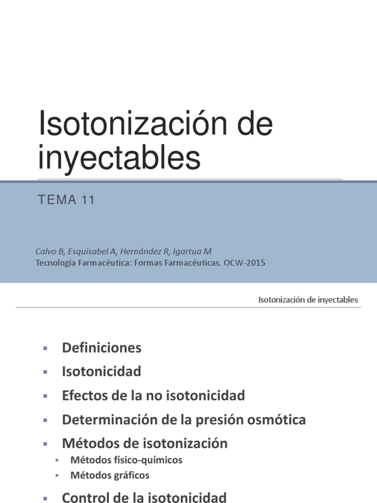 Tema 11. - Isotonizacion de Inyectables | PDF | Química | Química Física