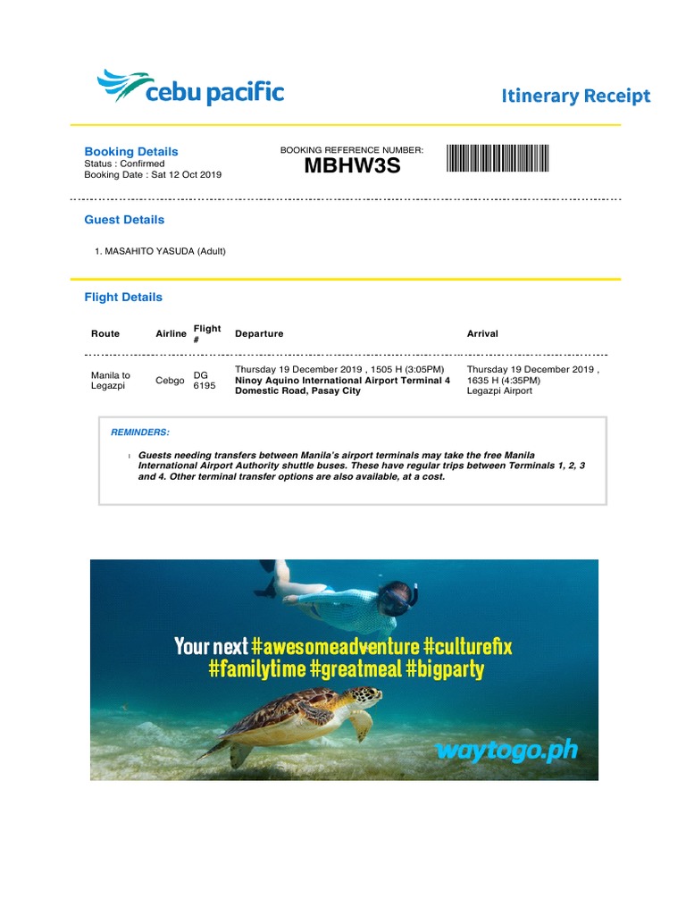 Your Cebu Pacific Itinerary Receipt PDF | PDF | Aviation | Transport
