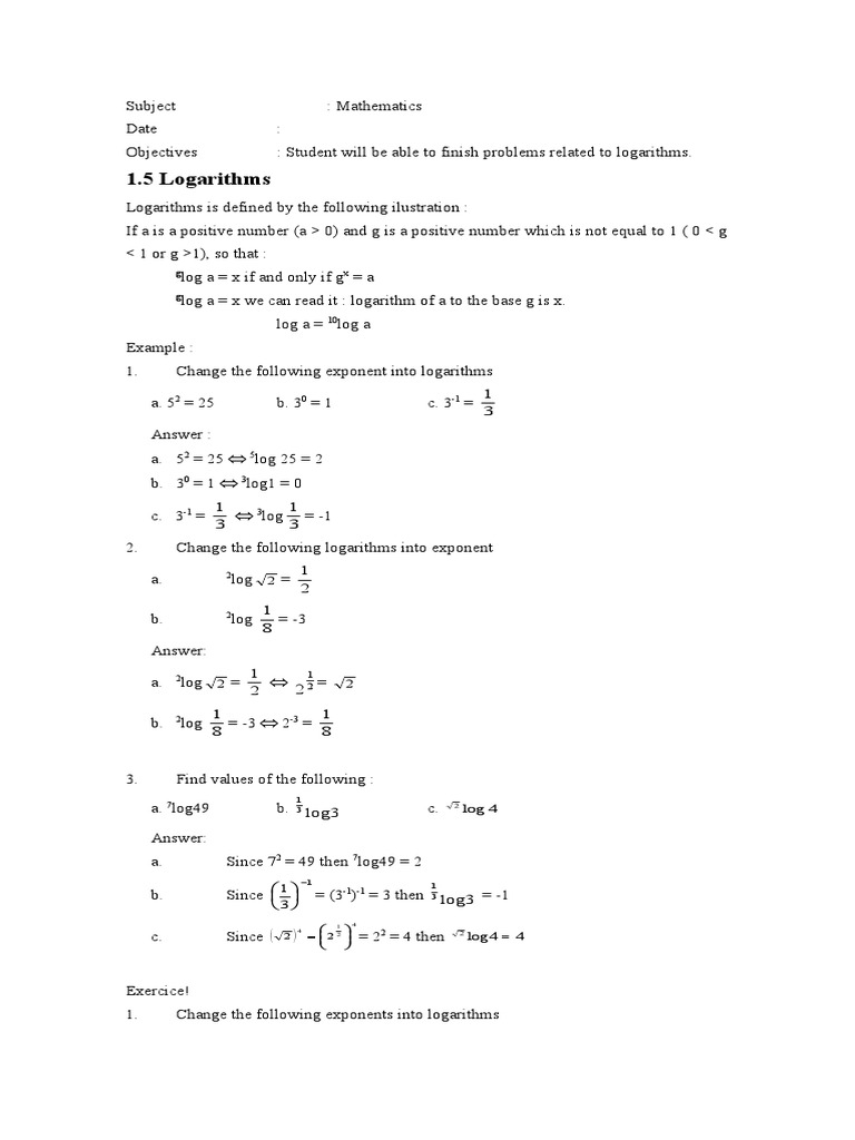 Logarithms Pdf Logarithm Combinatorics