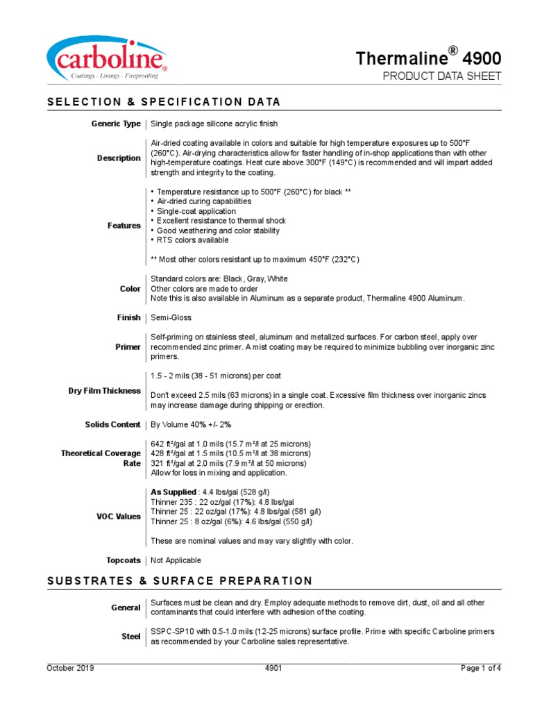 Thermaline 4900 PDS | PDF | Shelf Life | Carbon
